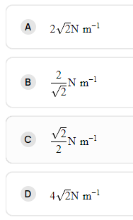 The magnetic force per unit length on a wire carrying a current of 10 A ...